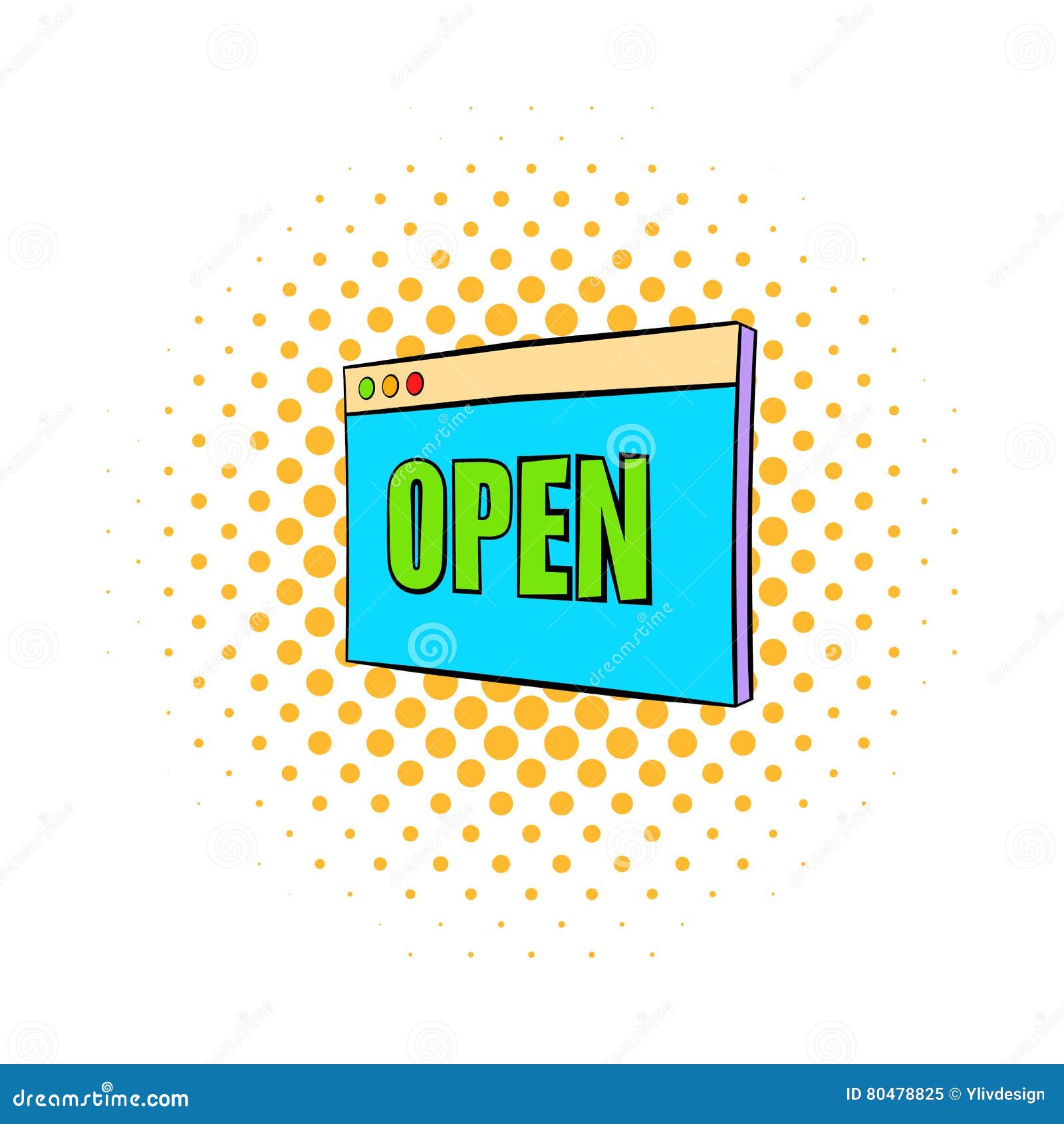 Plate with Open Sign Icon, Comics Style Stock Vector - Illustration of ...