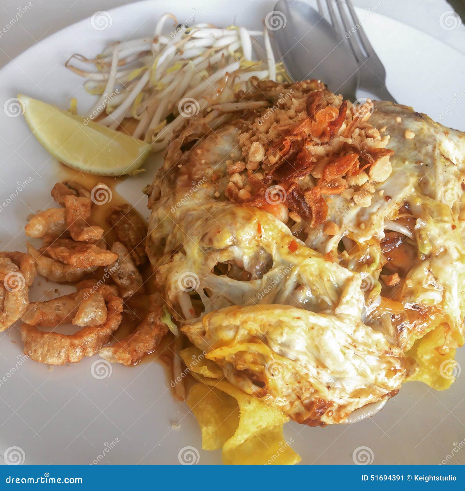 Plate of Pad Thai or Phat Thai Stock Image - Image of cashew, fish ...
