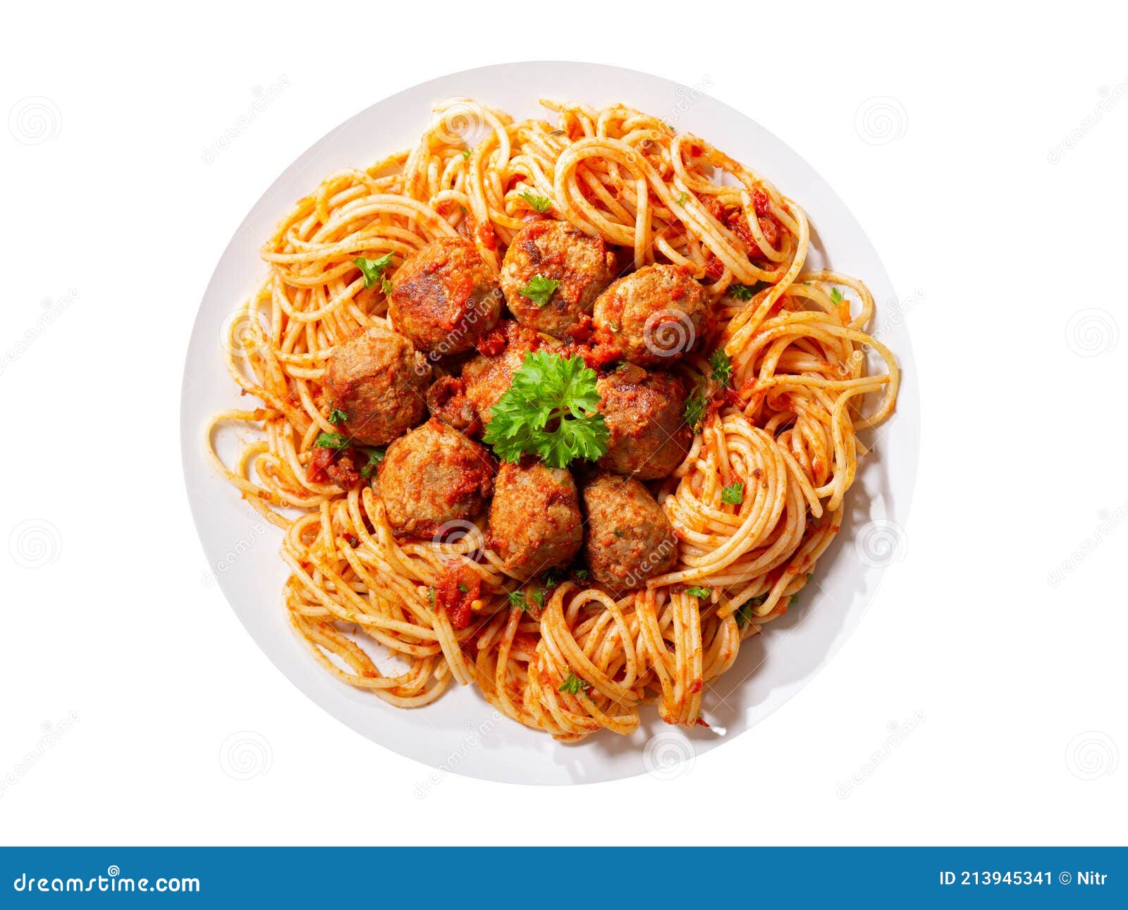 Plate of Pasta with Meatballs Isolated on White Background Stock Image ...