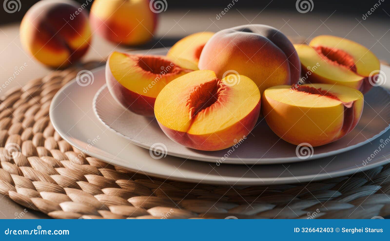 A Plate of Peaches are on a White Plate with Cut in Half, AI Stock ...