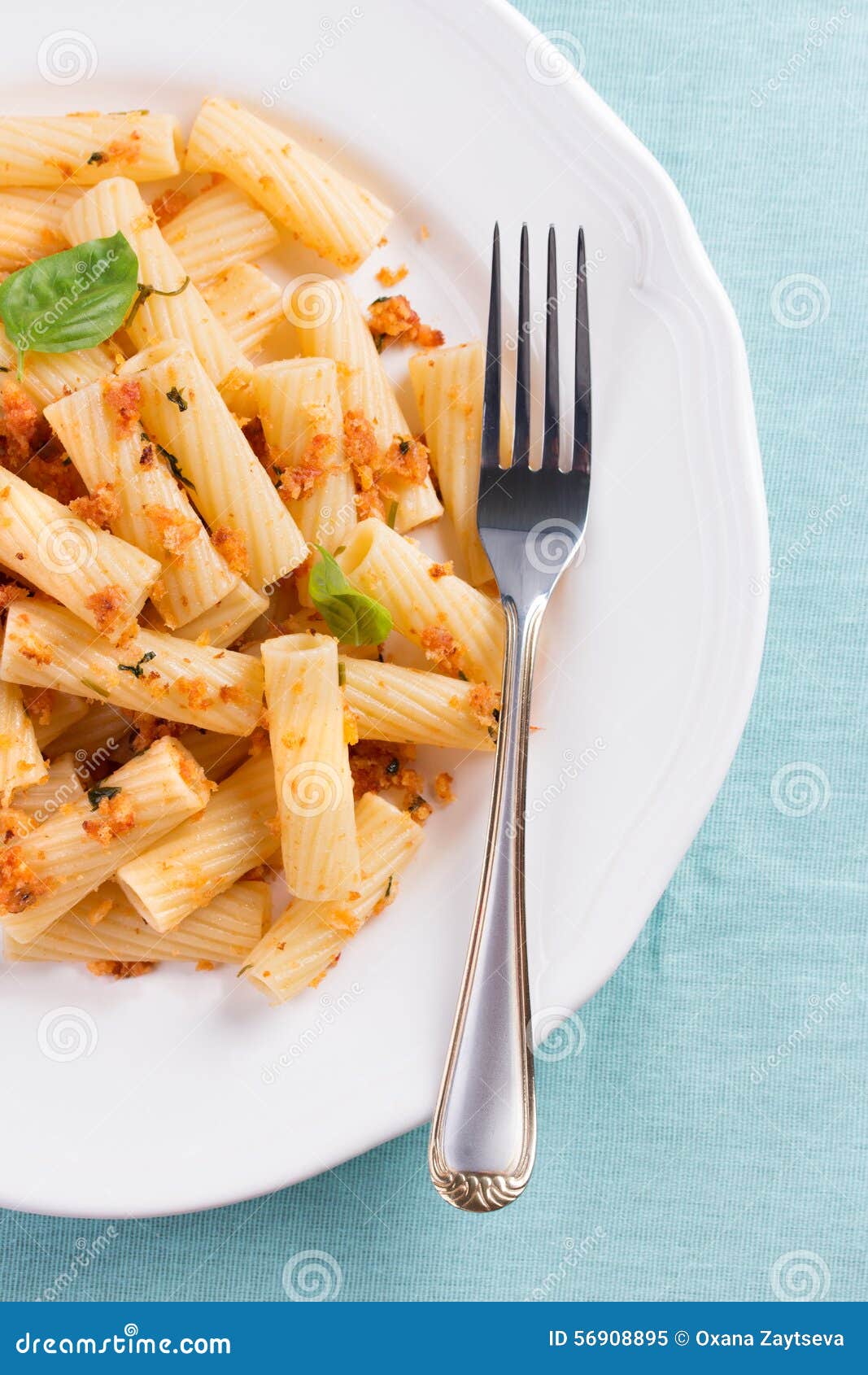 Plate of Penne Pasta with Bread Crumbs and Basil Stock Image - Image of ...