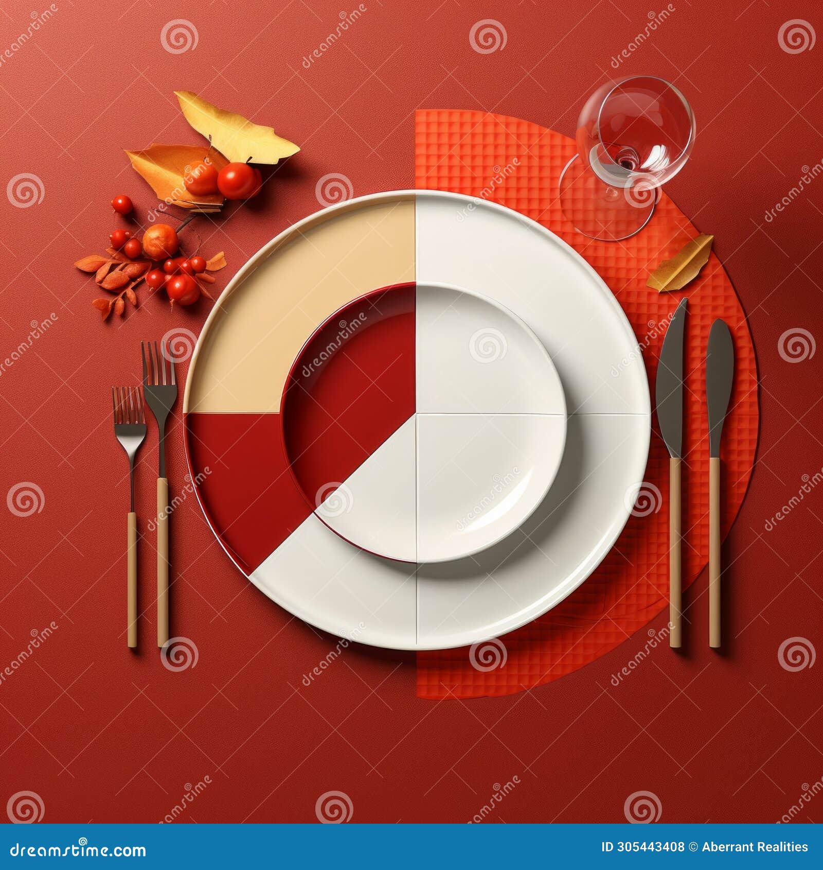 A Plate with a Pie Chart on it and a Knife and Fork Stock Illustration ...