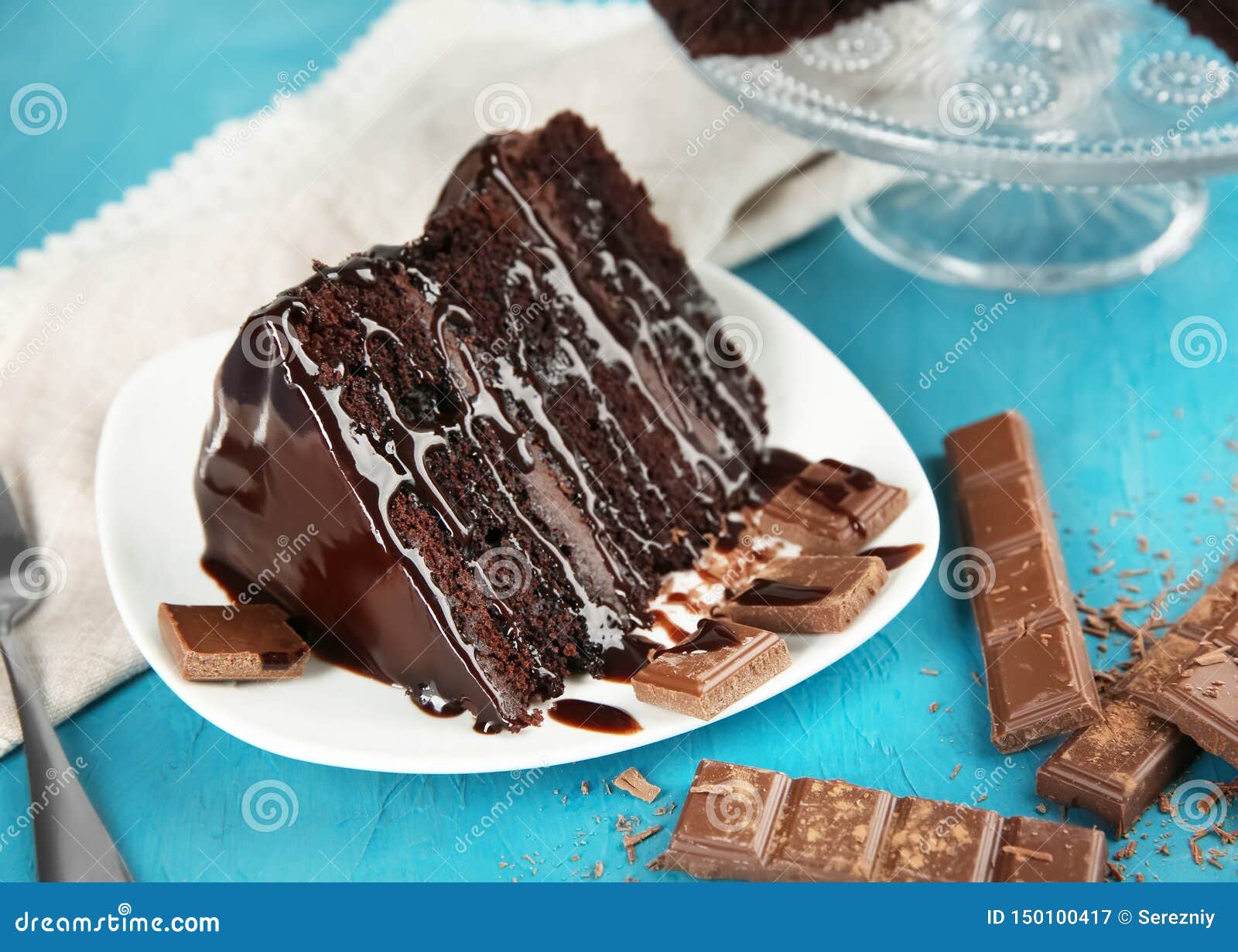Plate with Piece of Chocolate Cake on Table Stock Image - Image of ...
