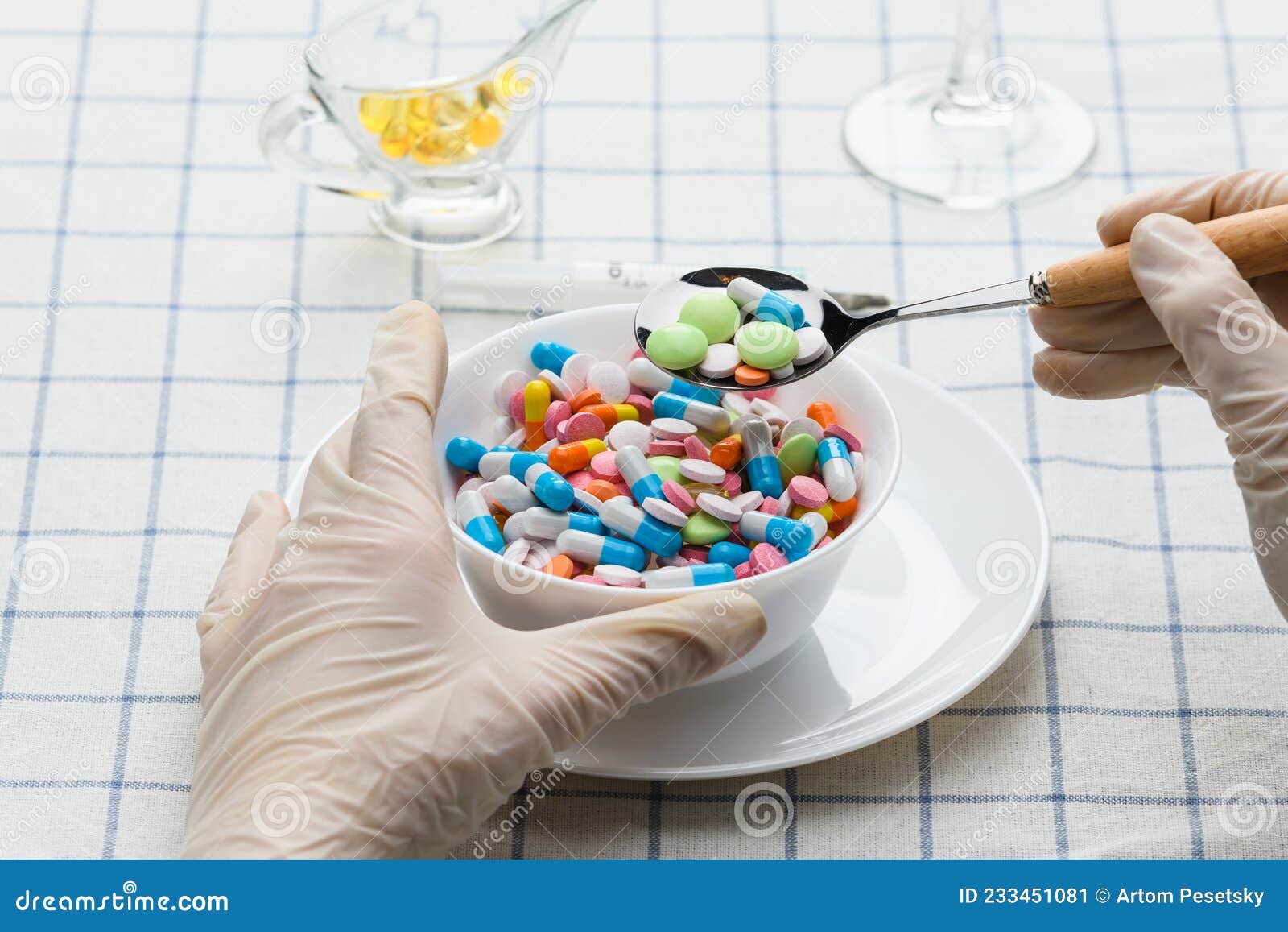 A Plate of Pills and Medications on the Table Stock Image - Image of ...