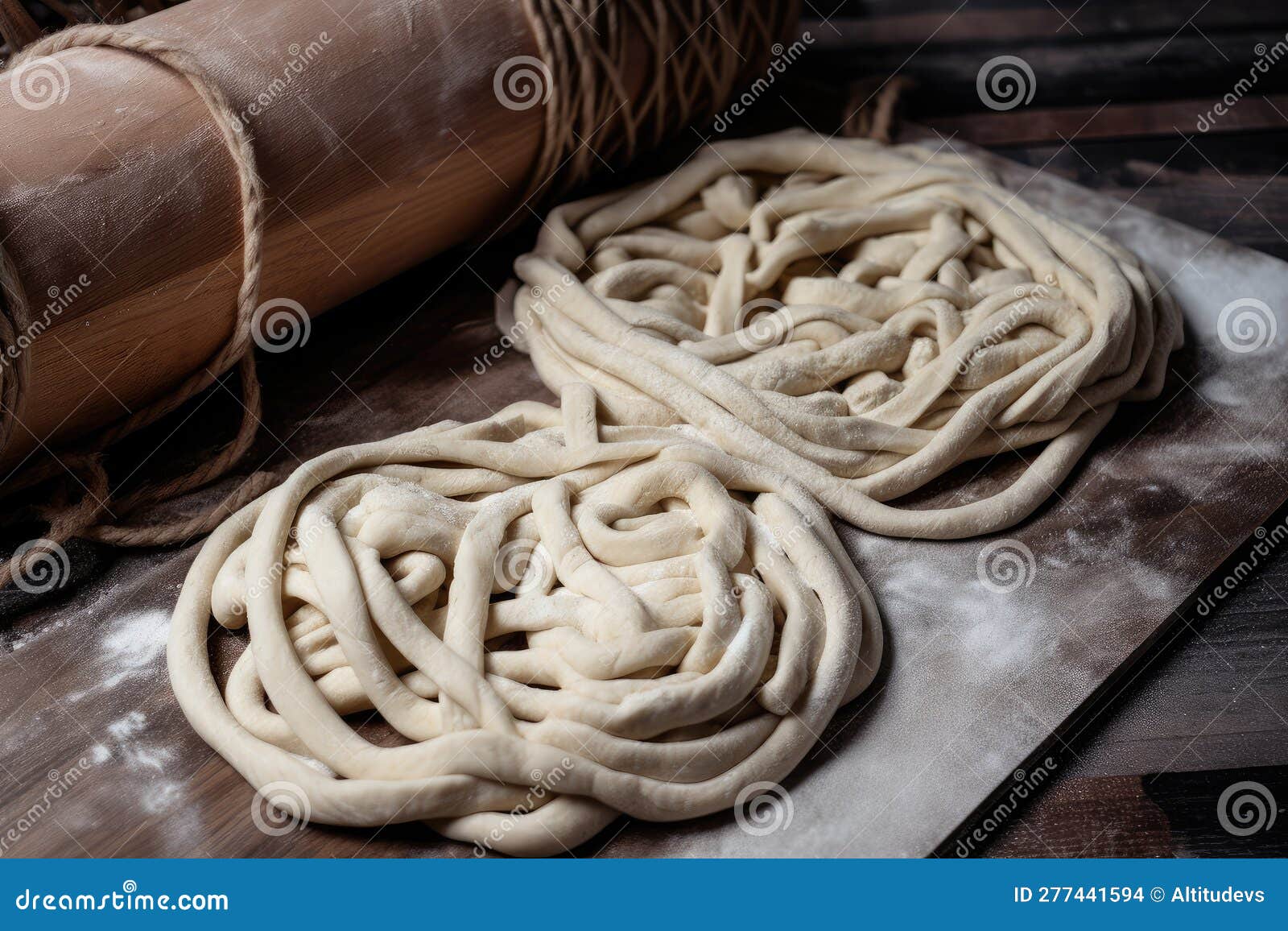 Plate of Pizza Dough Rolled into Ropes, Ready To Be Stretched and ...