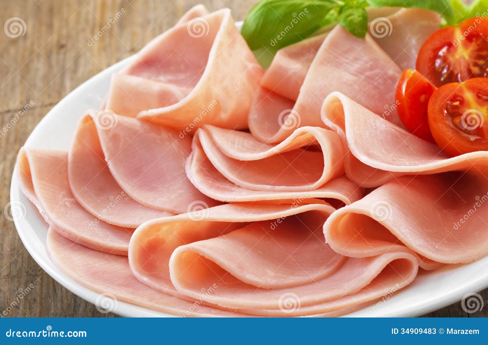 Plate of pork sliced ham stock image. Image of leaf, delicatessen ...