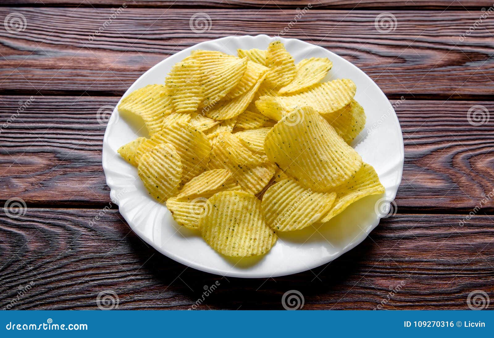 A plate with potato chips stock photo. Image of chips - 109270316