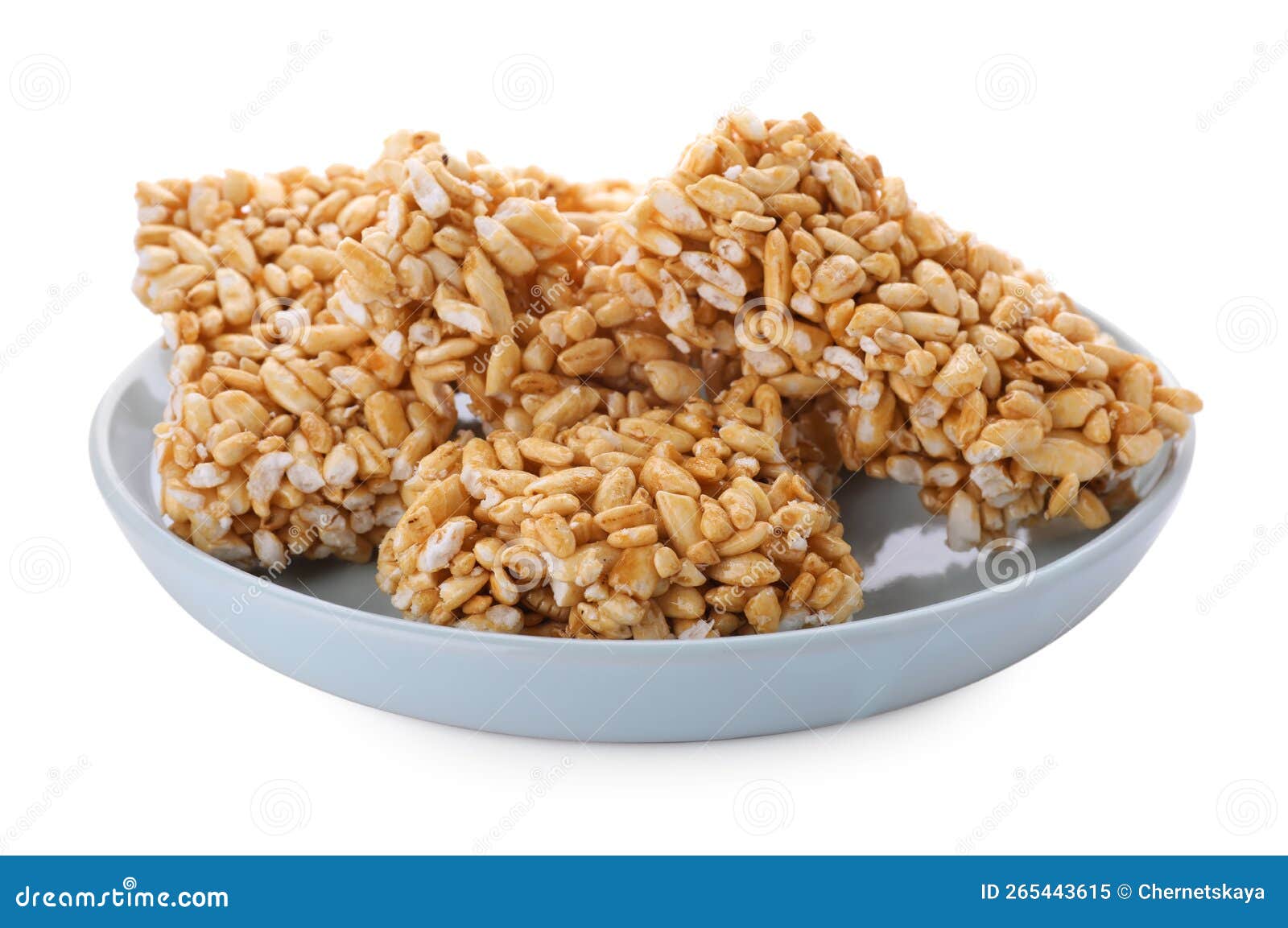 Plate with Puffed Rice Bars Kozinaki on White Background Stock Image ...