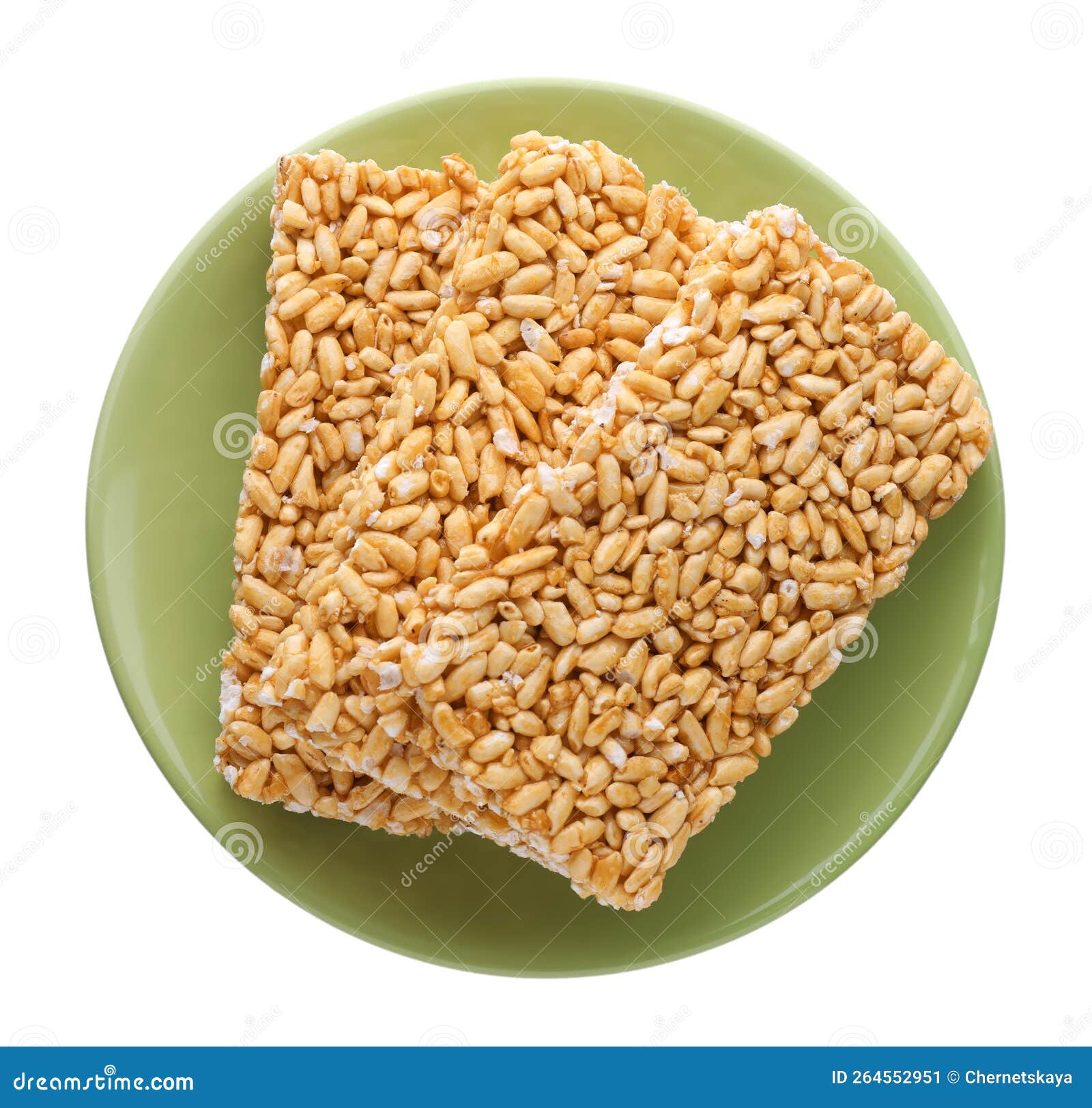 Plate with Puffed Rice Bars Kozinaki on White Background, Top View ...