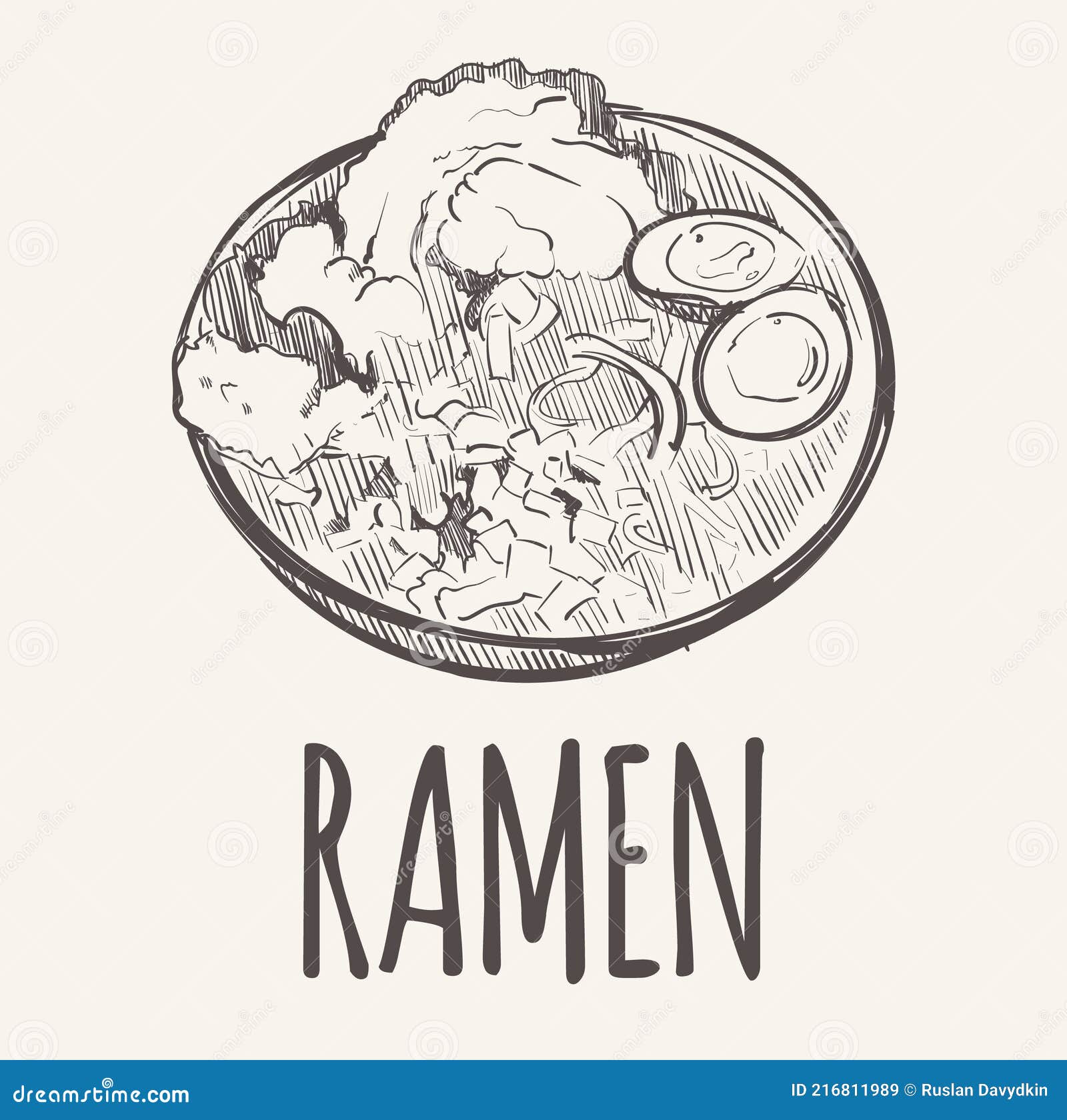 A Plate of Ramen with Eggs ,sketch Vector Illustration Stock Vector ...