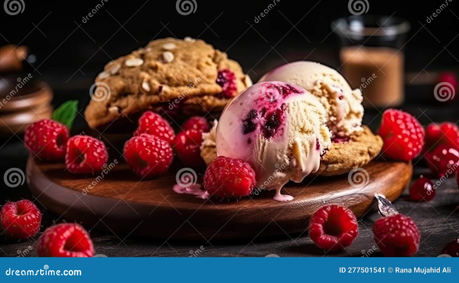 A Plate of Raspberry Ice Cream with a Scoop of Vanilla Ice Cream and ...