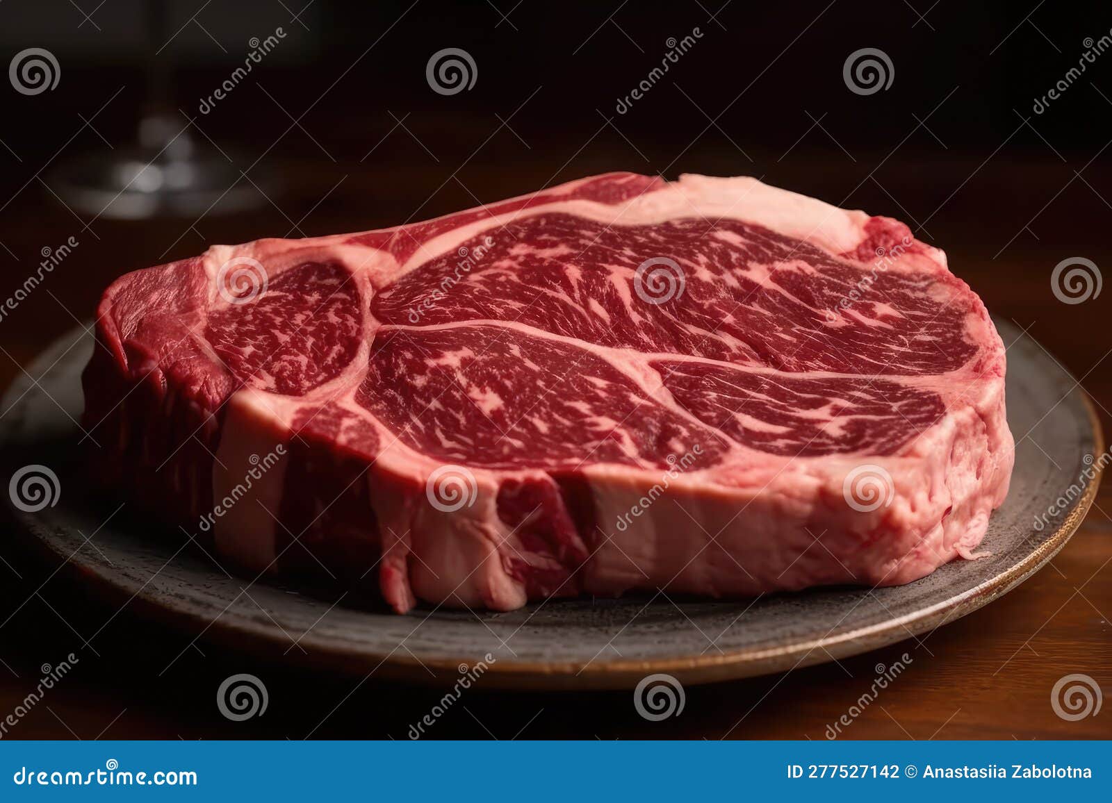 Plate of Raw Beef Ribeye. Generative AI Stock Illustration ...
