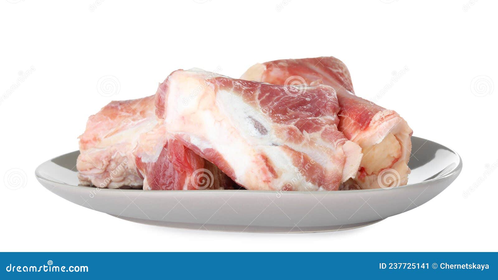 Plate with Raw Chopped Meaty Bones Isolated on White Stock Image ...