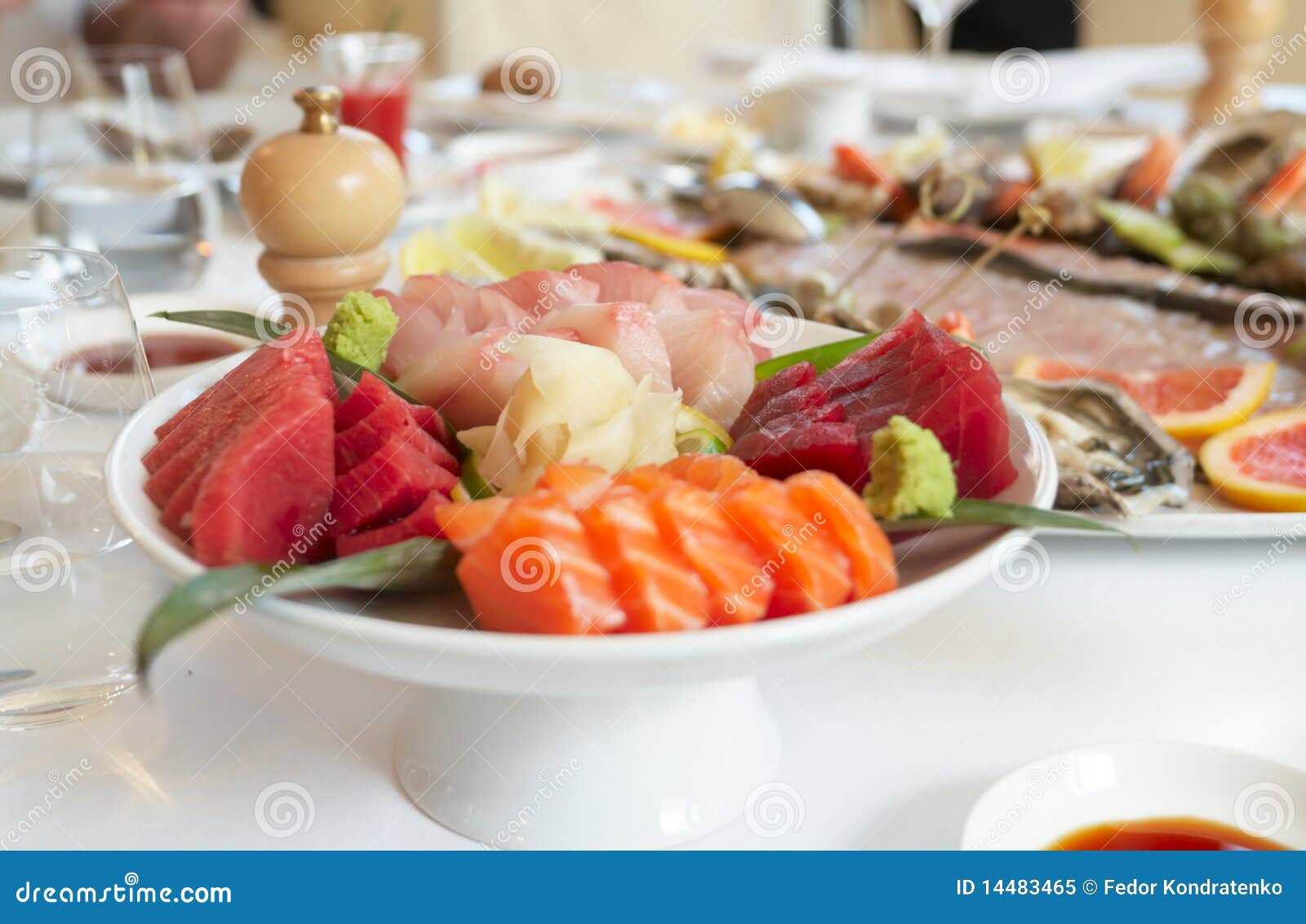 Plate with raw fish pieces stock image. Image of restaurant - 14483465