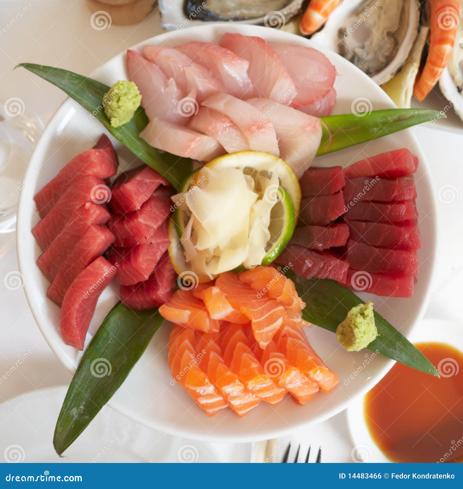 Plate with raw fish pieces stock photo. Image of food - 14483466