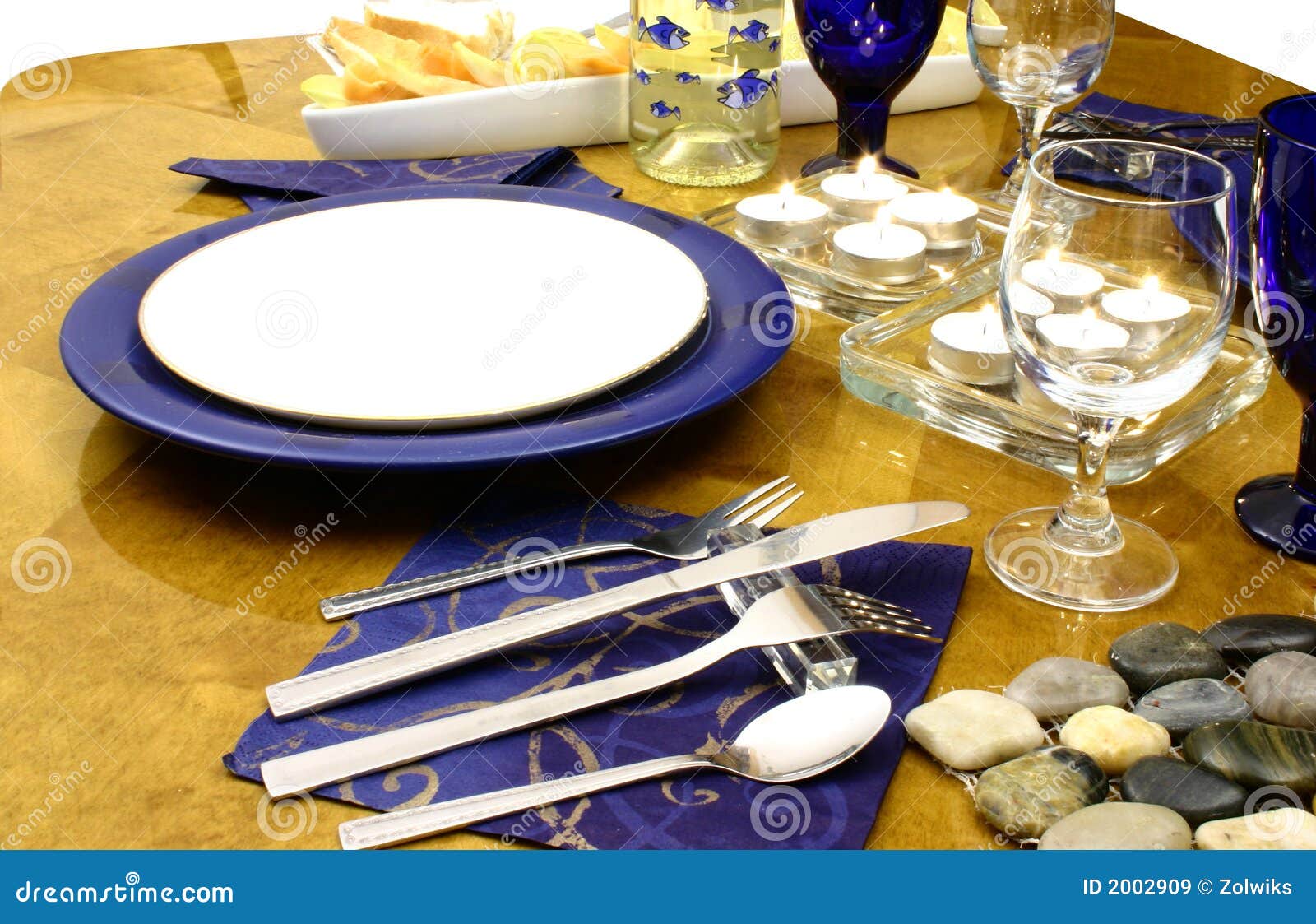 Plate ready for a dinner stock image. Image of fork, blue - 2002909