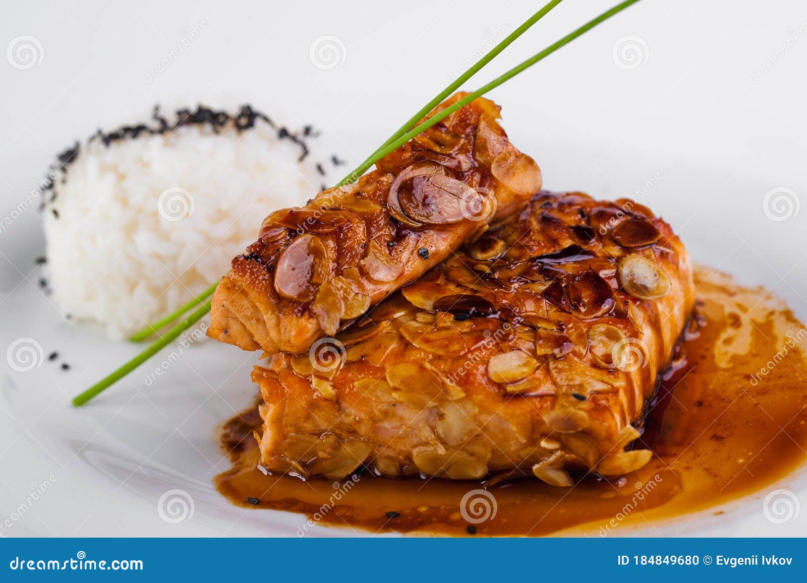 A plate of rice with fish stock photo. Image of thailand - 184849680