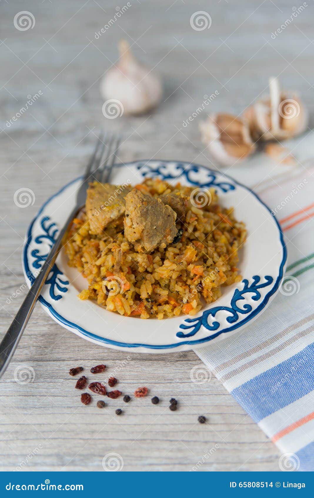 Plate of Rice and Meat Dish Pilau Stock Photo - Image of blue, rice ...