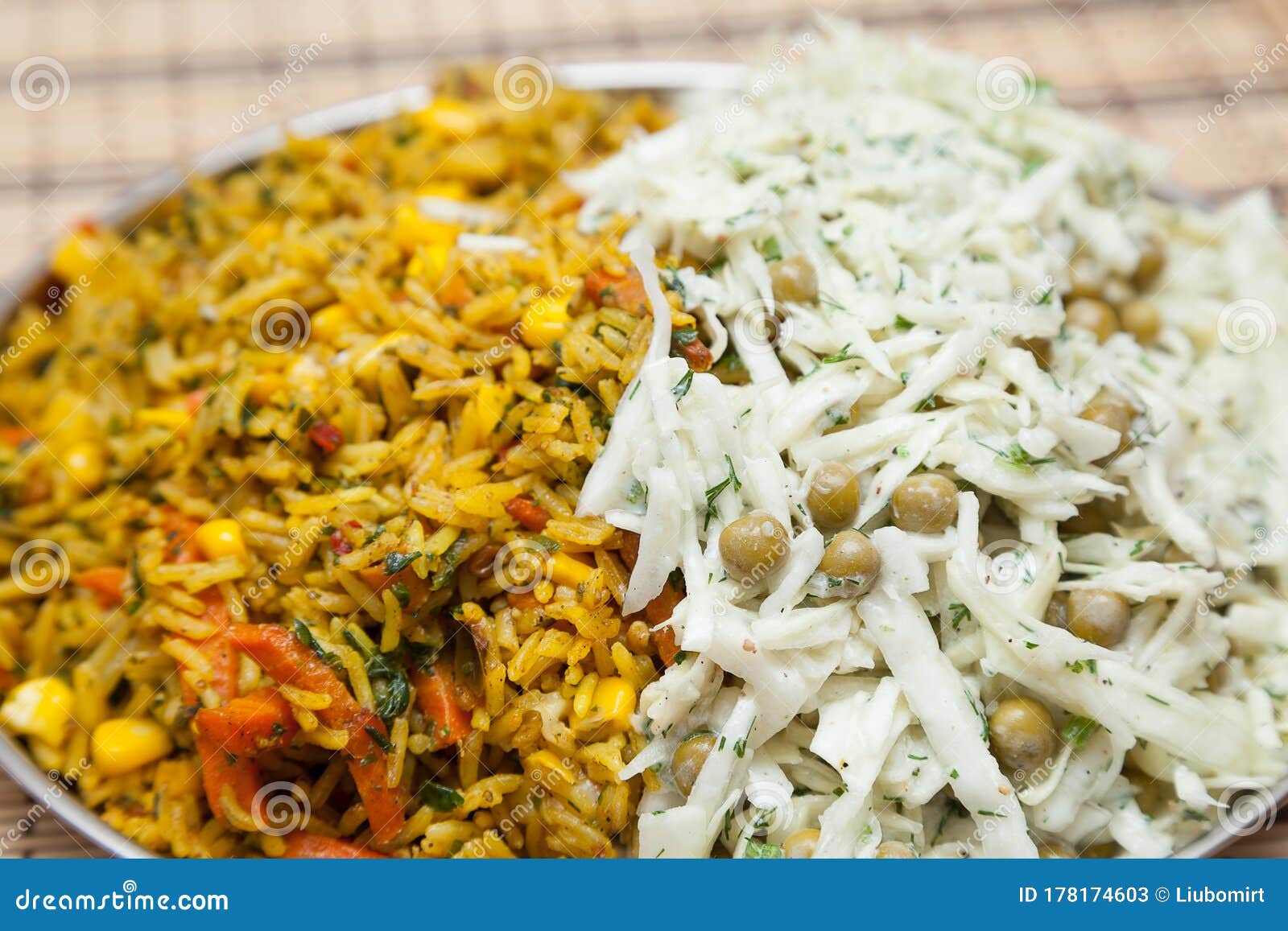 Plate with rice and salad stock image. Image of carbohydrates - 178174603