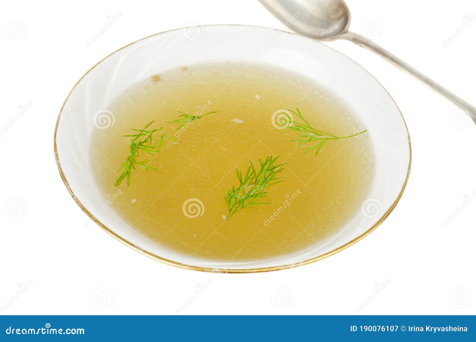 Plate with Rich Meat Transparent Broth with Dill Stock Image - Image of ...