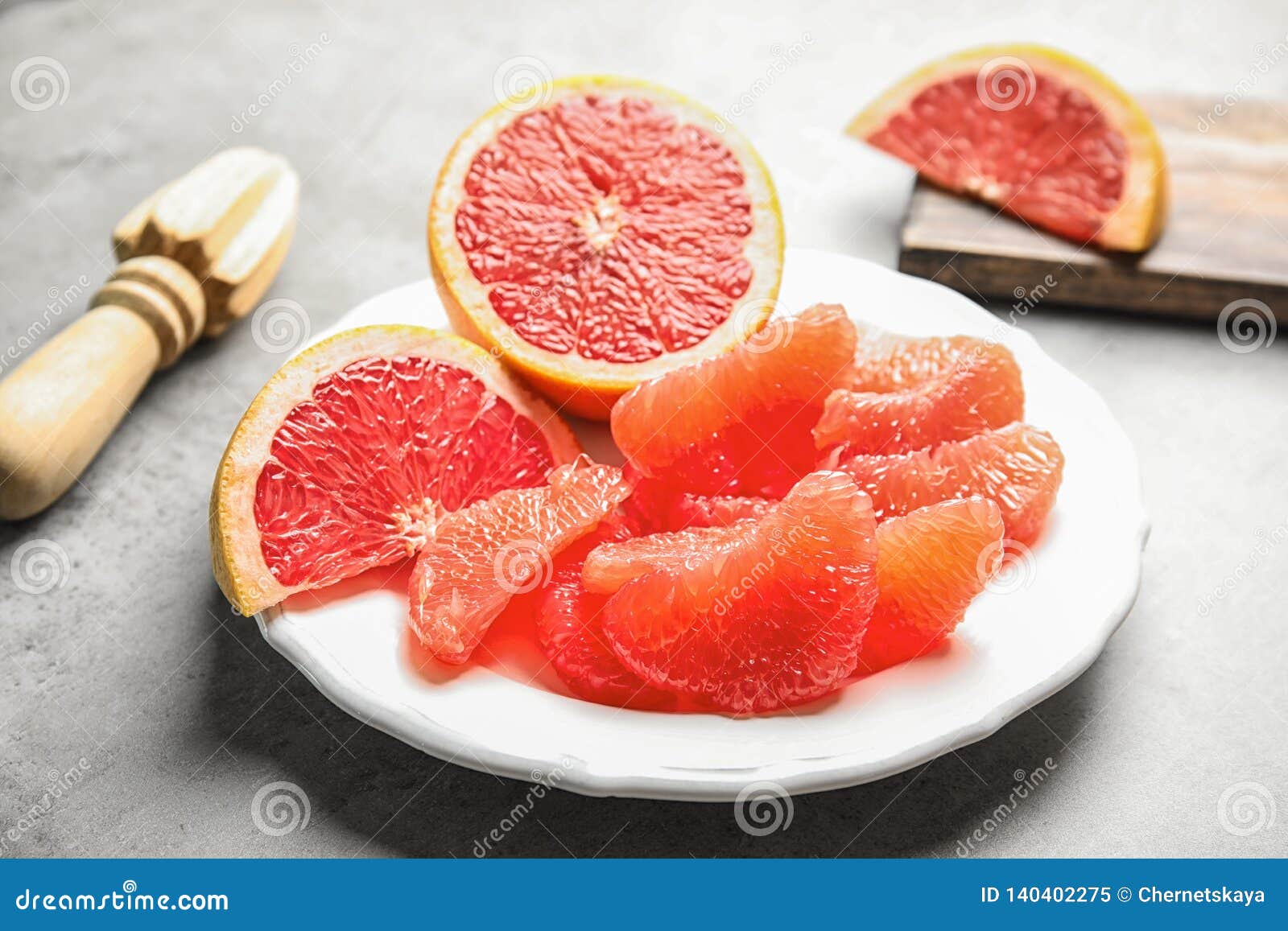 Plate with Ripe Grapefruit on Grey Stock Image - Image of product, grey ...