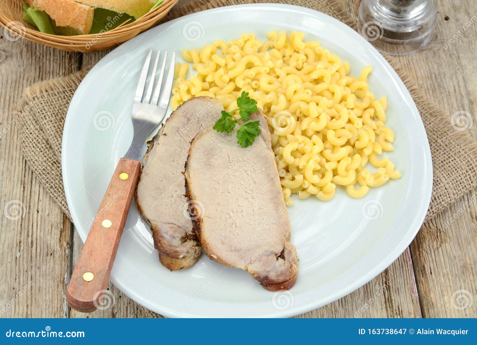 Roast pork and pasta stock image. Image of slices, pork - 163738647