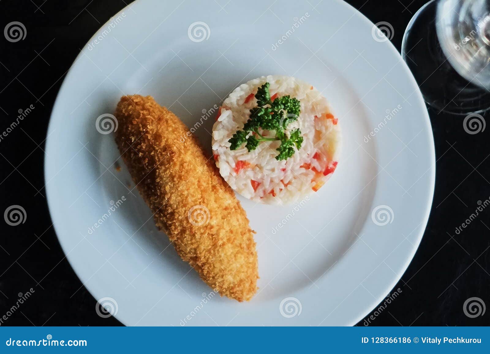 Plate of Round Rice and Fried Chop Stock Photo - Image of cooking ...