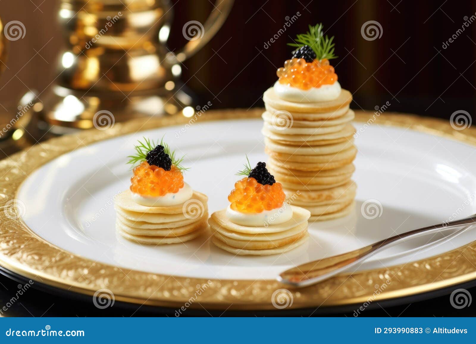 Plate of Russian Blini with Caviar and Sour Cream Stock Image - Image ...
