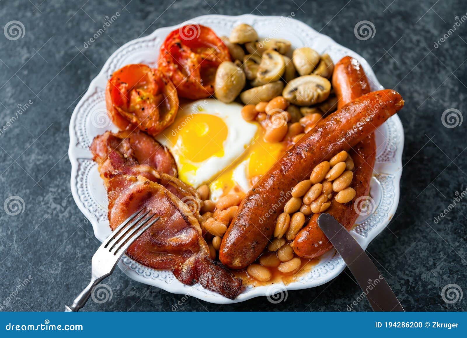 Plate of Rustic Full English Breakfast Stock Photo - Image of bacon ...
