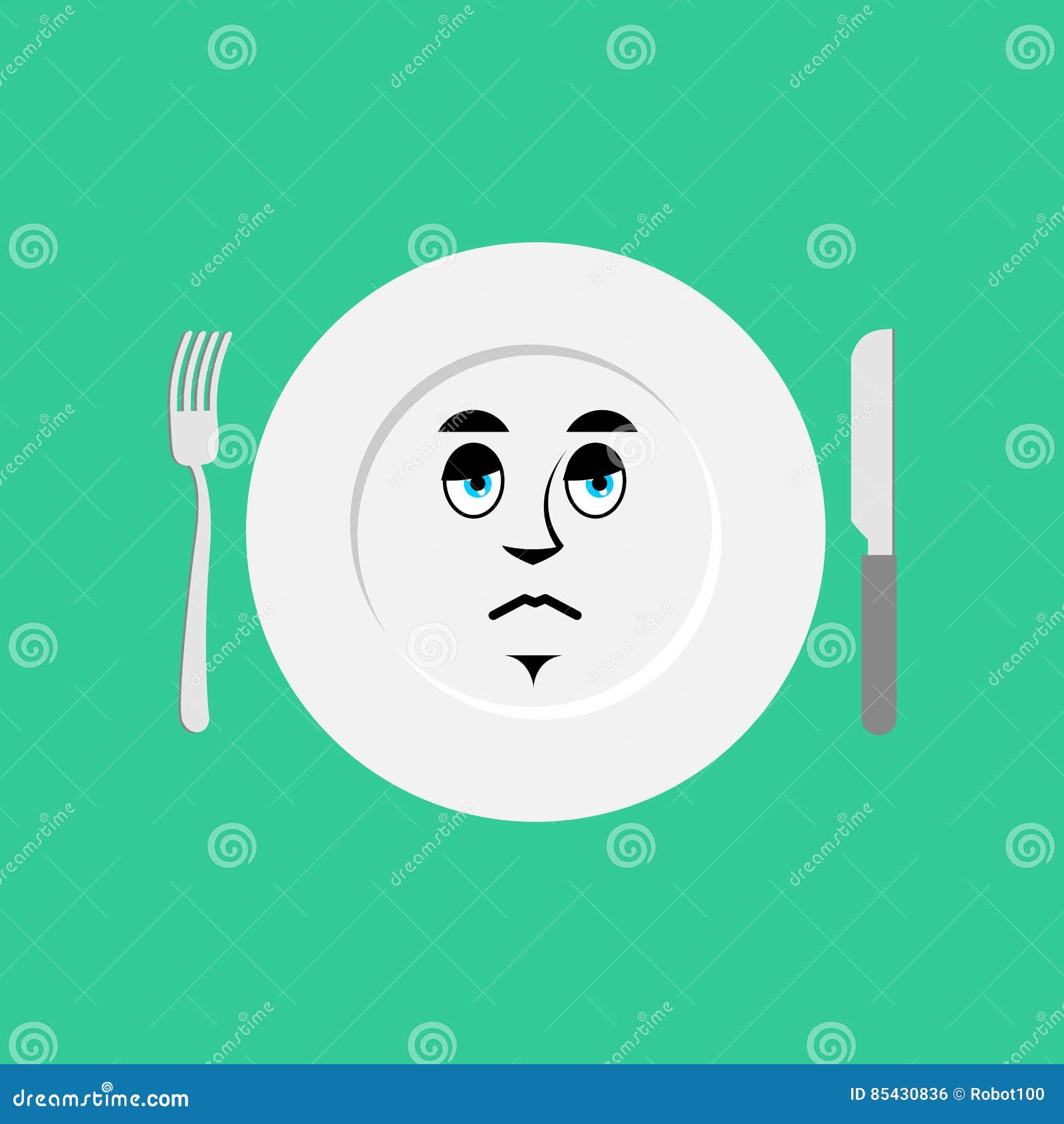 Plate Sad Emoji. Empty Dish Isolated Sorrowful Emotion Vector ...