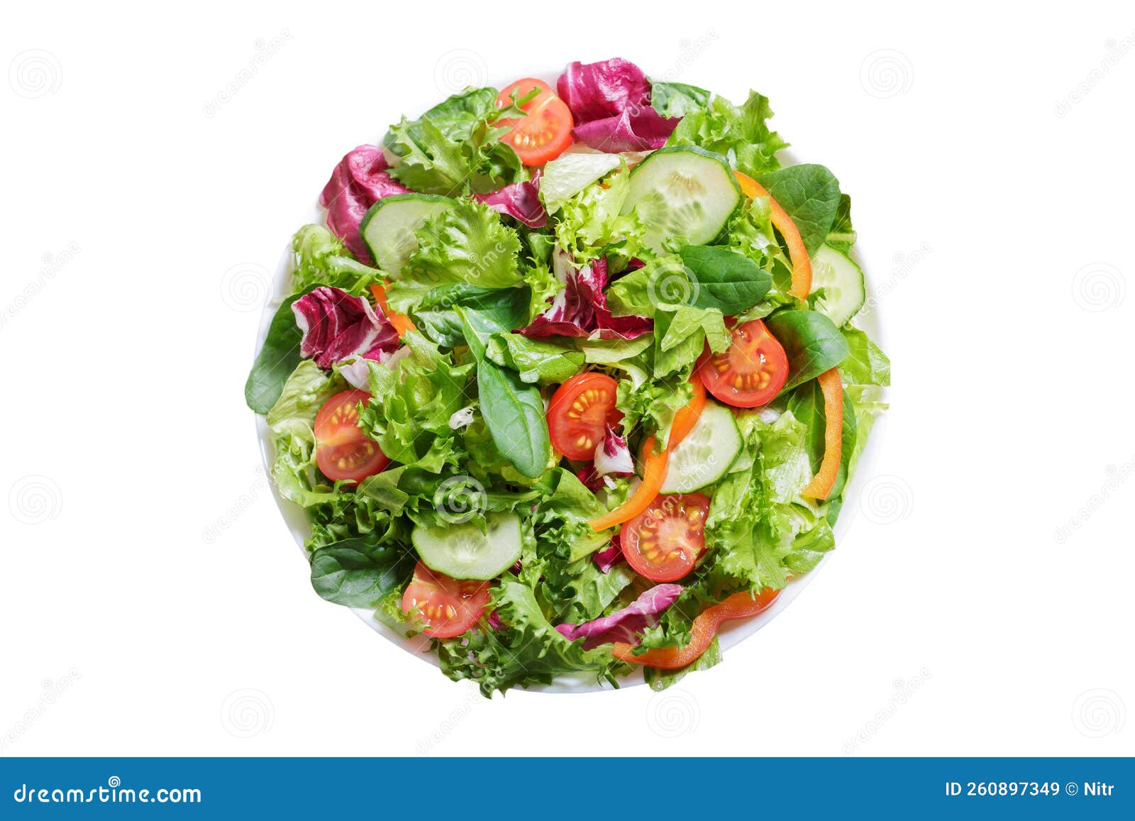 Plate of Salad with Fresh Vegetables on White Background, Top View ...
