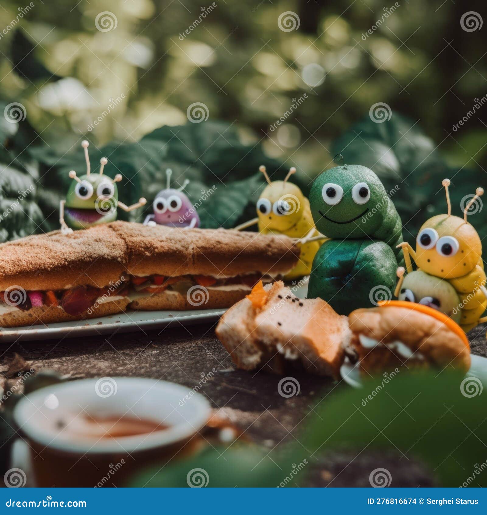 A Plate with a Sandwich and a Group of Bugs or Caterpillars on it. AI ...