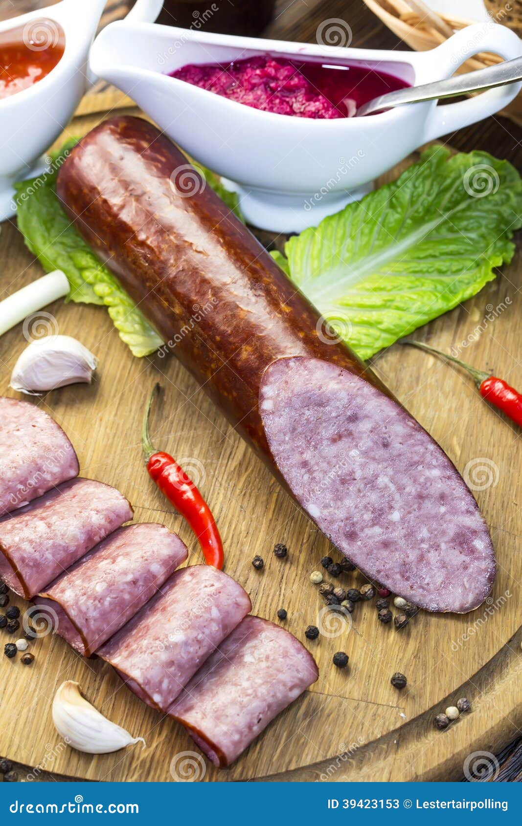 Plate with sausage stock image. Image of piece, pepper - 39423153