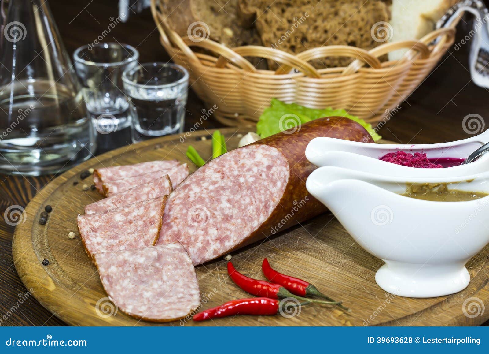 Plate with sausage stock photo. Image of slice, cutting - 39693628