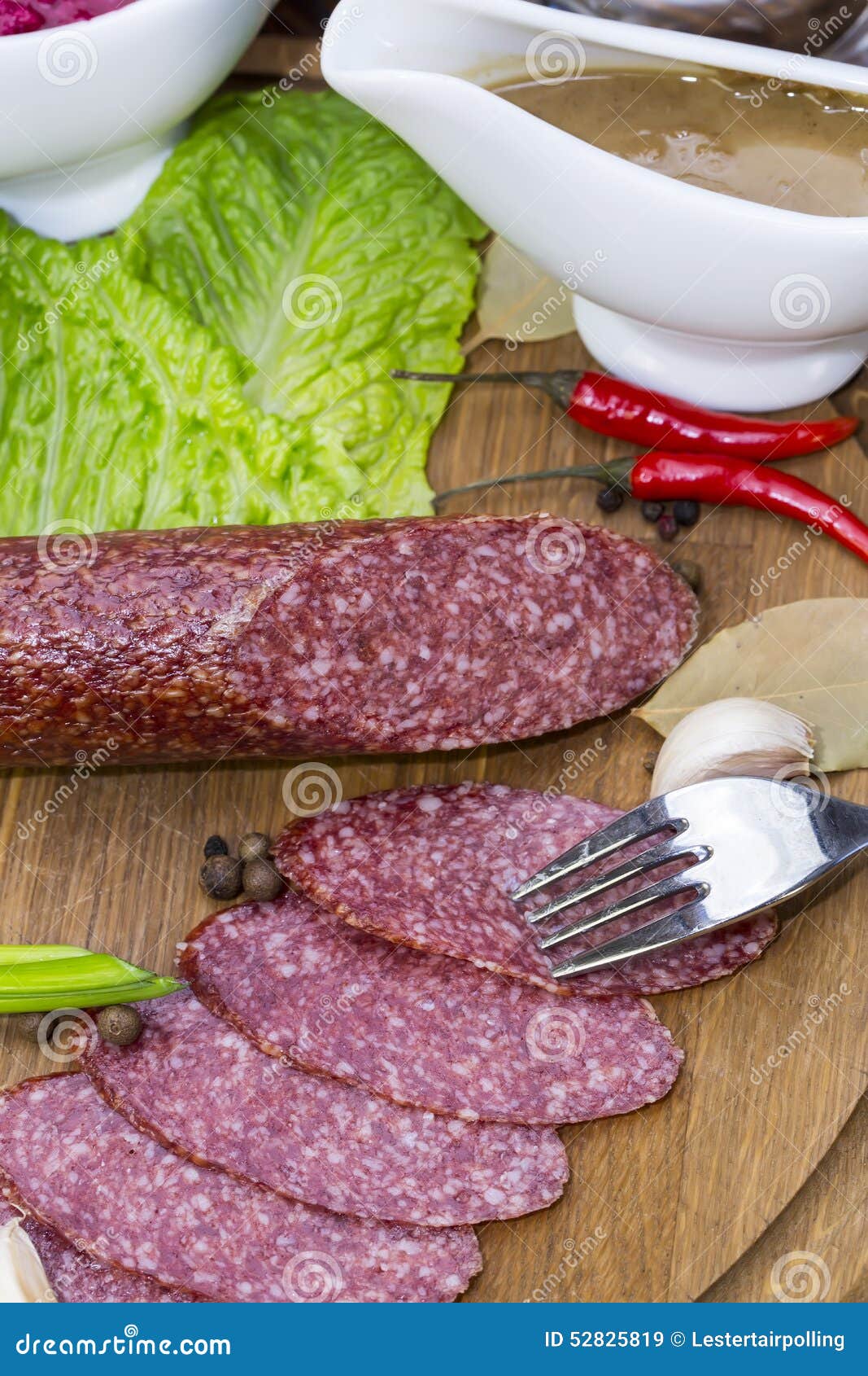 Plate with sausage stock image. Image of herbs, assortment - 52825819