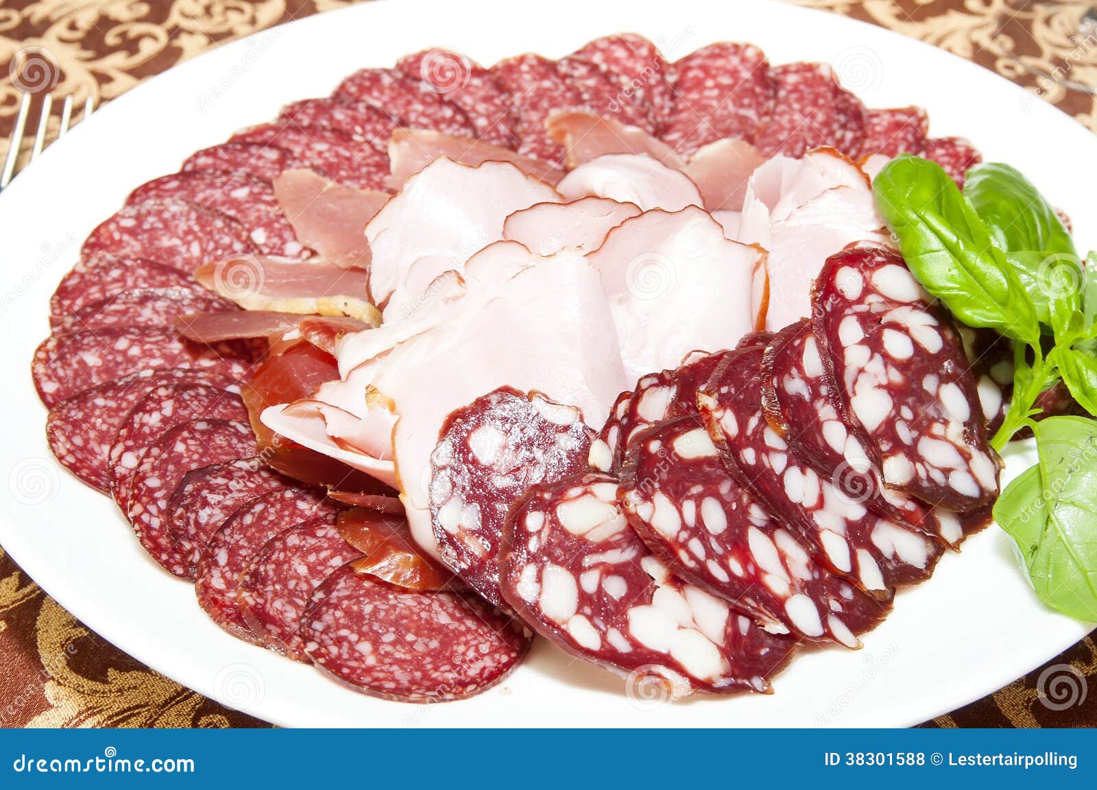 Plate of sausages stock photo. Image of olive, plate - 38301588