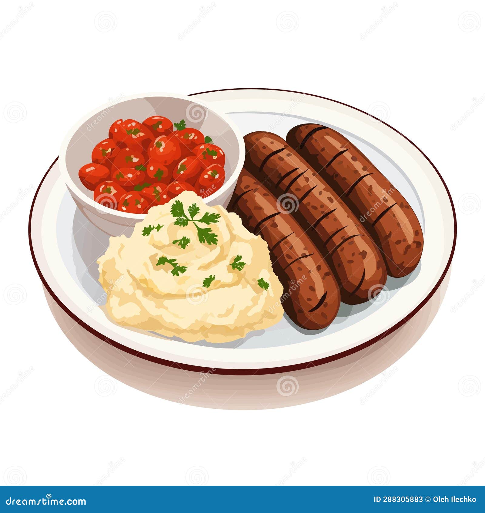 A Plate of Sausages and Mashed Potatoes Vector Isolated Illustration ...