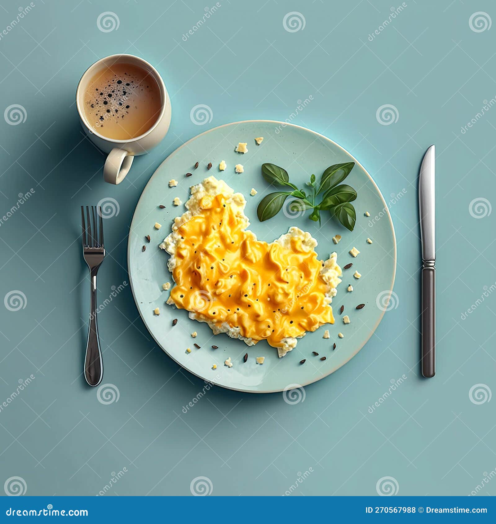 Plate with Scrambled Eggs and Coffee, Generative AI. Stock Illustration ...