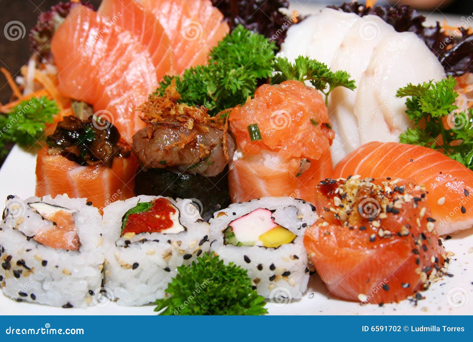 Plate of seafood stock photo. Image of sushi, carrot, black - 6591702