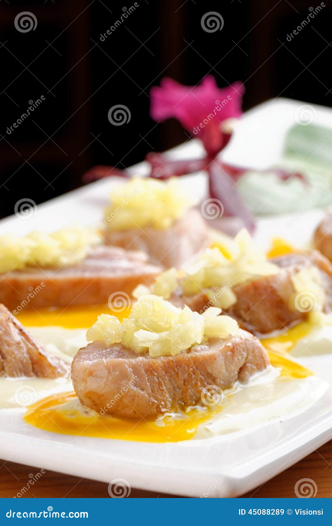 Plate of Seared Yellow Fin Tuna with Garlic Stock Image - Image of ...