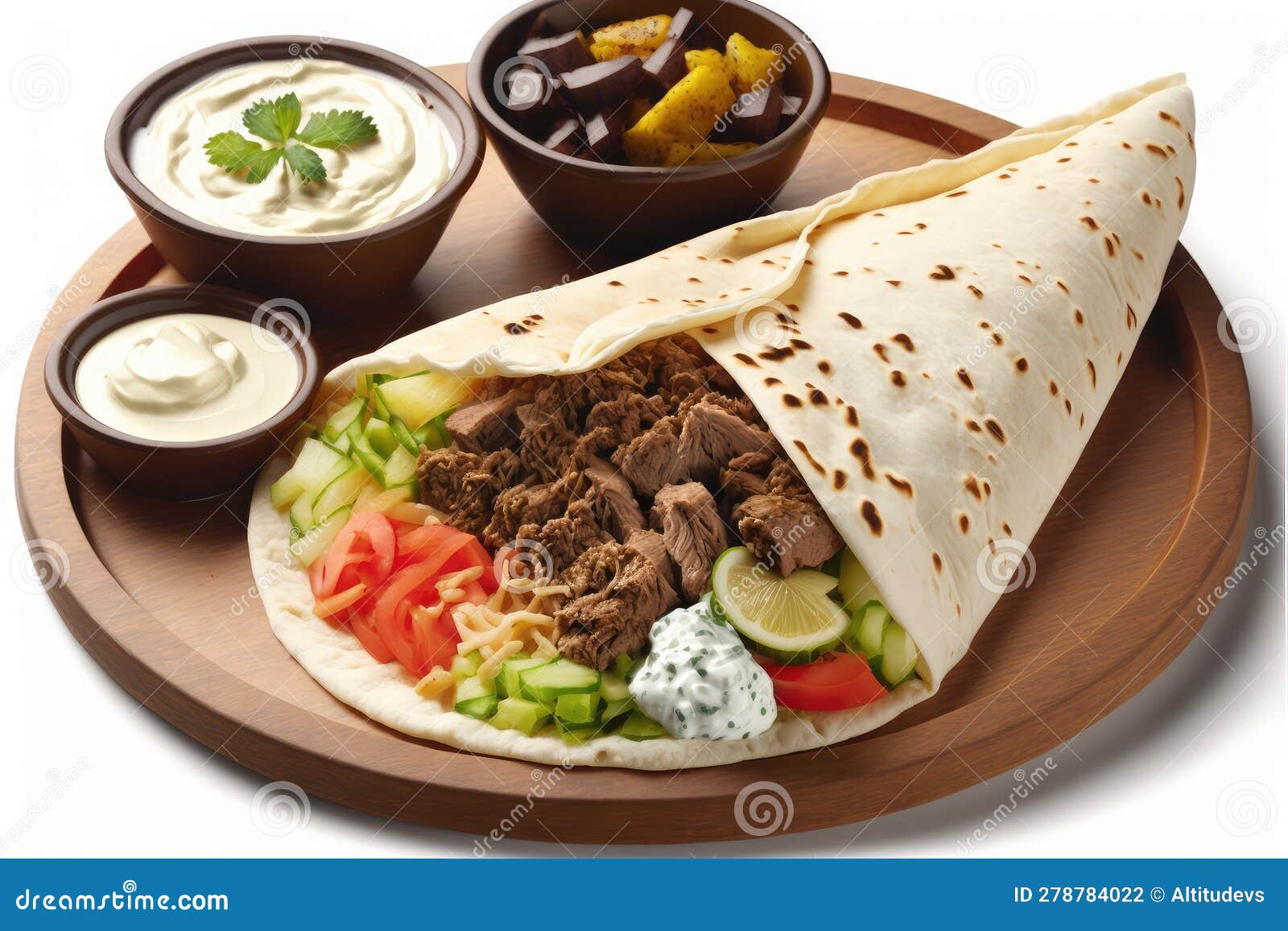 Plate of Shawarma, with Wrap and Toppings in View Stock Illustration ...