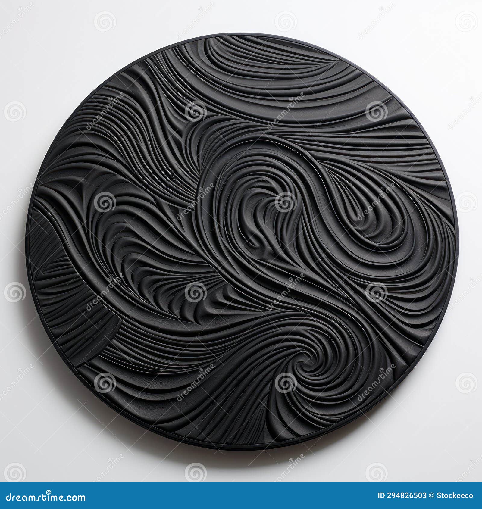 Organic Sculpting: Circular Painting with Black Swirls Stock ...