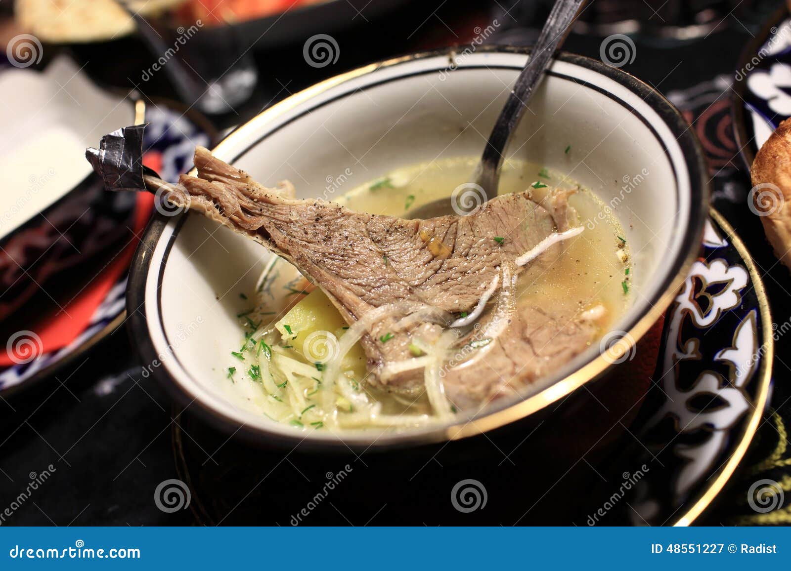 Plate with shurpa soup stock image. Image of cooking - 48551227