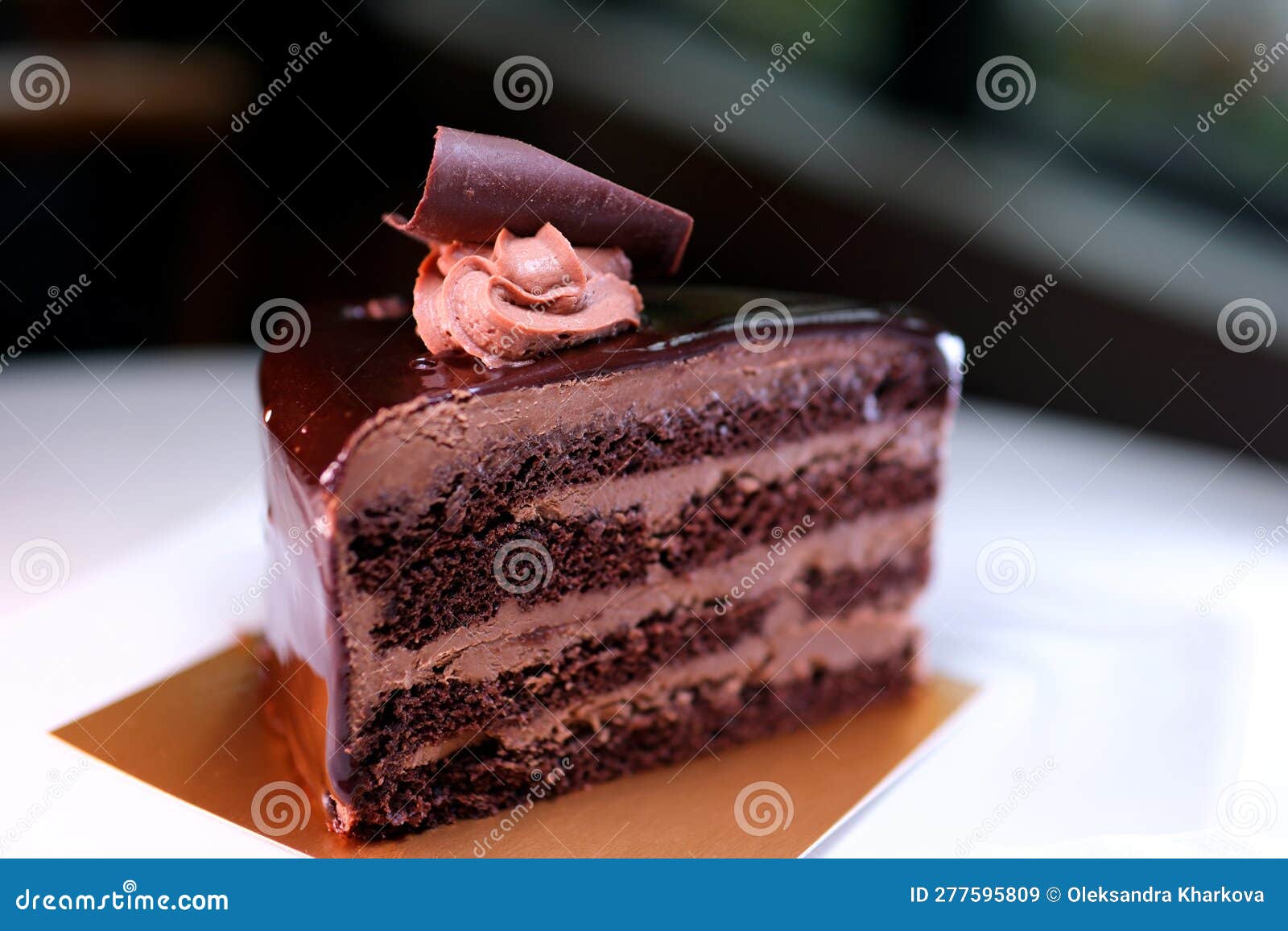 Plate with Slice Delicious Homemade Chocolate Cake on Table Layered ...