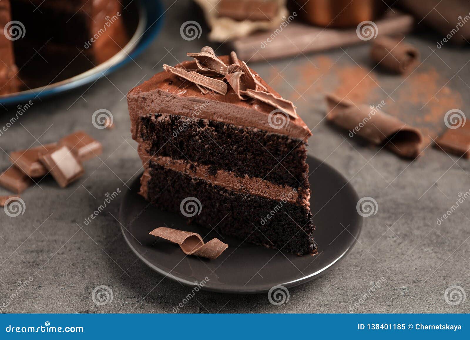 Plate with Slice of Tasty Homemade Chocolate Cake Stock Image - Image ...