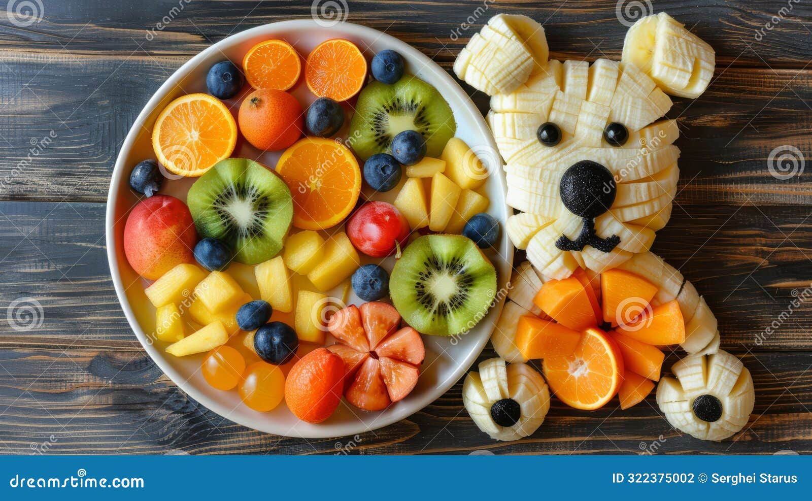 A Plate of Sliced Fruit Arranged in the Shape of a Teddy Bear, AI Stock ...