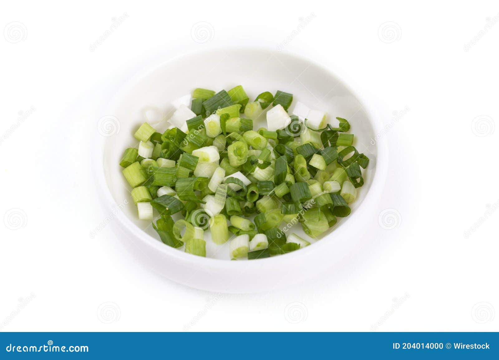 Plate of Sliced Green Scallions Isolated on a White Background Stock ...