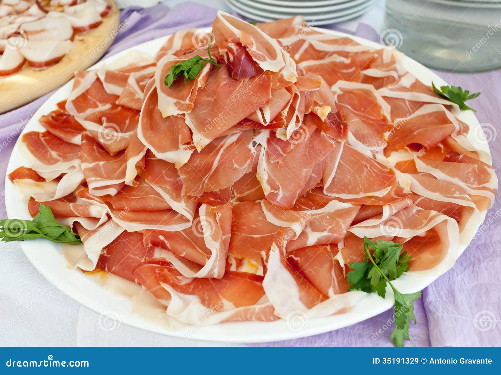 Plate with slices of ham stock image. Image of homemade - 35191329
