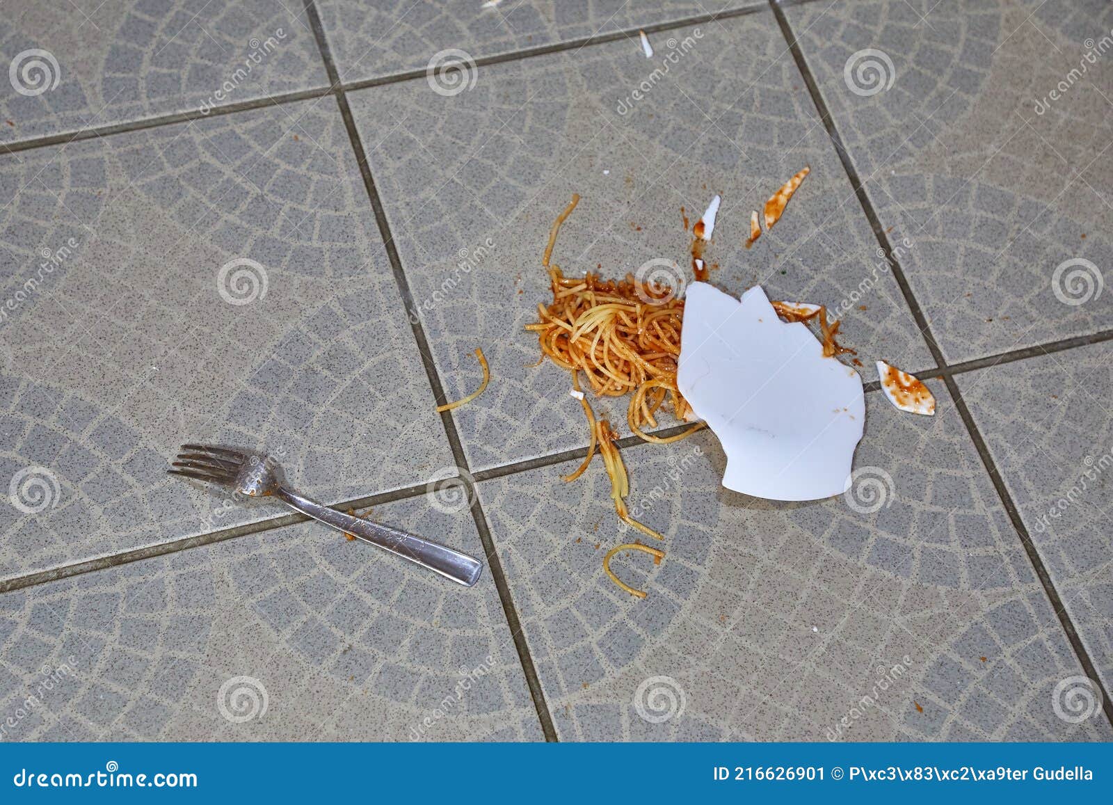 Fallen Plate of Pasta in the Kitchen Floor Stock Image - Image of ...
