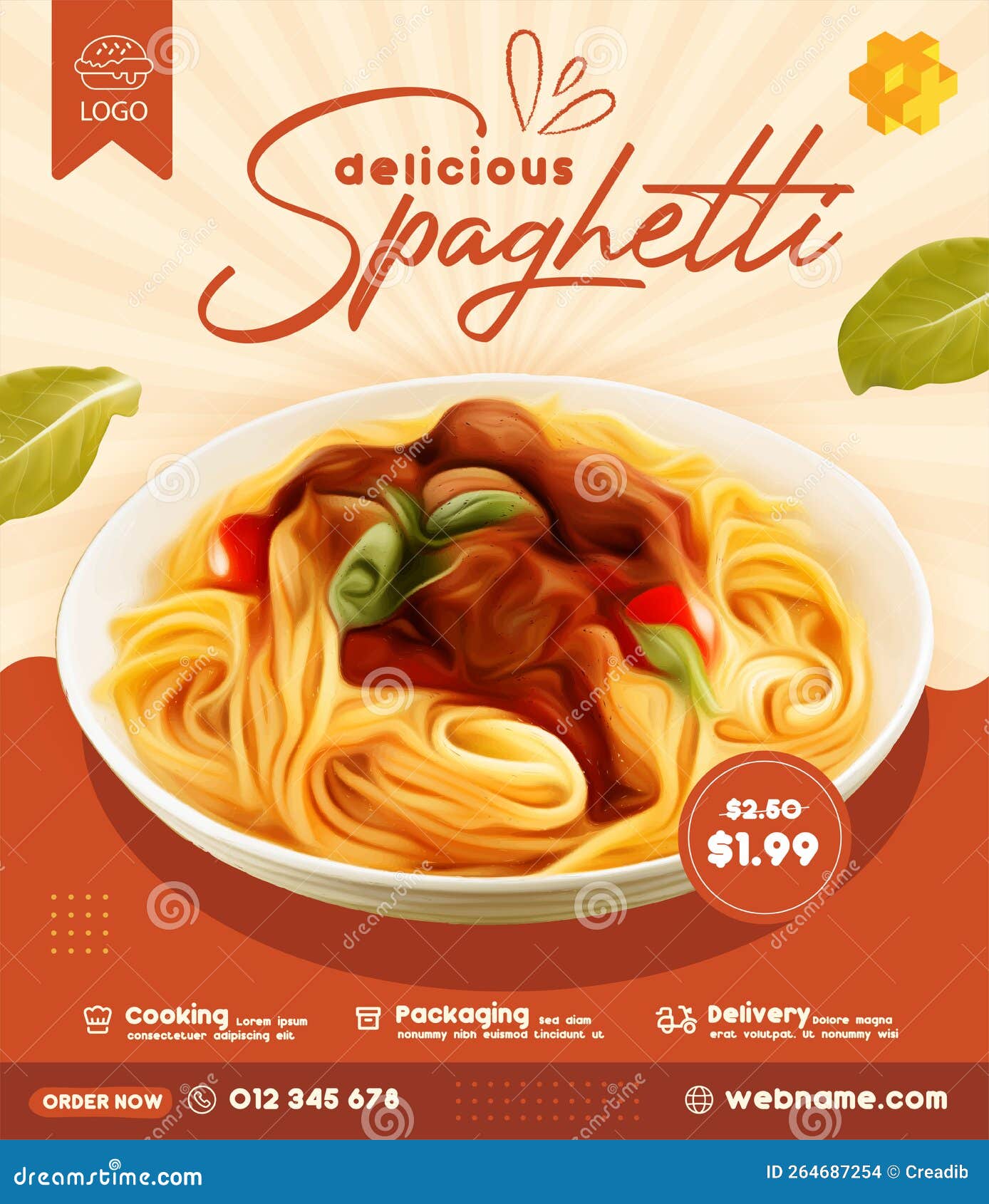 Plate of Spaghetti Pasta with Meatballs Design Template Stock Vector ...